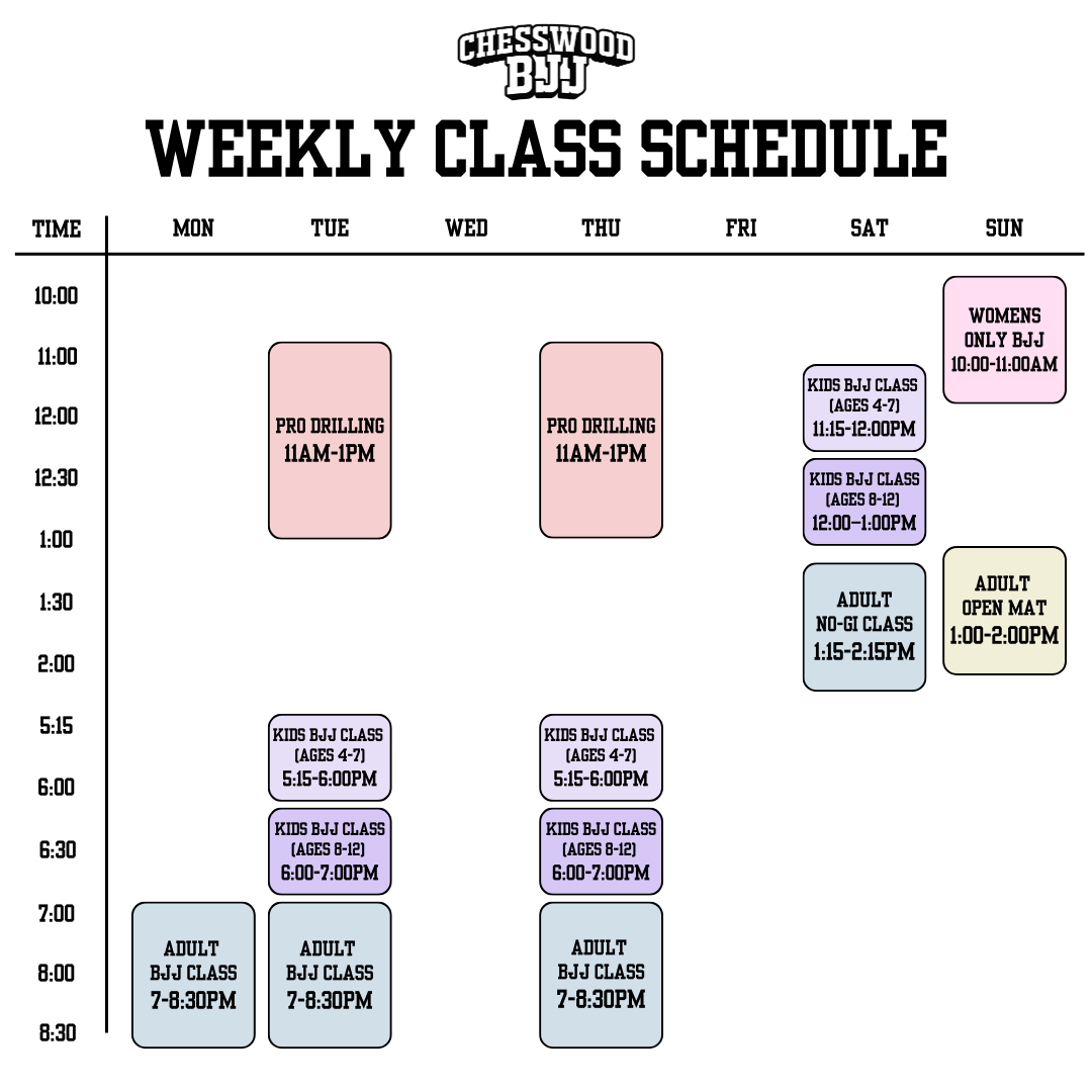 Class Schedule – Chesswood Brazilian Jiu-Jitsu
